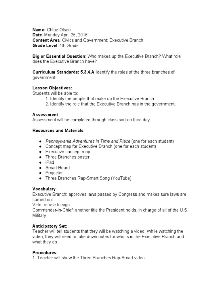 Understanding the Executive Branch | PDF | Pedagogy | Behavior Modification