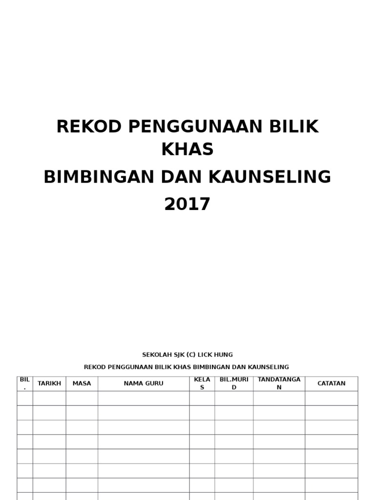 Rekod Penggunaan Bilik Khas | PDF