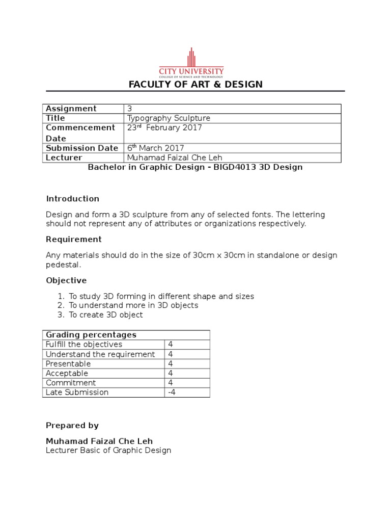 Faculty of Art & Design: Assignment Title Commencement Date Submission ...