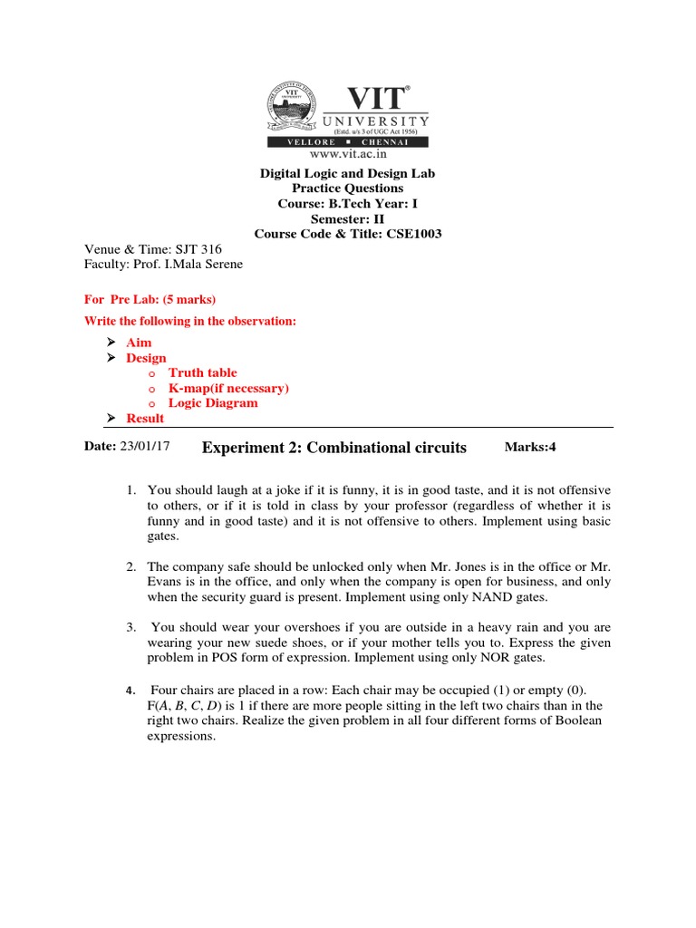 Digital Logic Design Lab Practice | PDF