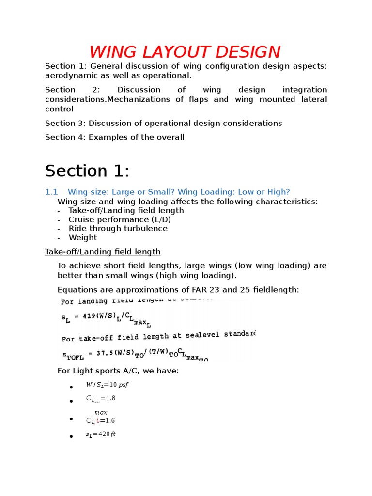 Wing Layout Design | PDF | Drag (Physics) | Spar (Aeronautics)