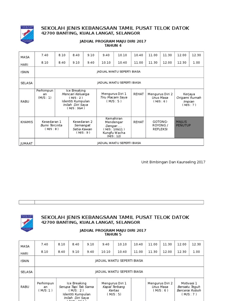 Program Maju Diri 2017 di SJKT Telok Datok | PDF