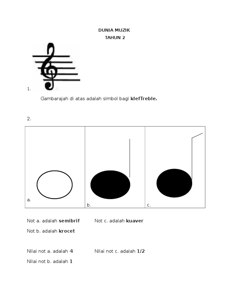 Simbol dan Nilai Not Muzik Tahun 2 | PDF | Seni & Disiplin Bahasa | Seni