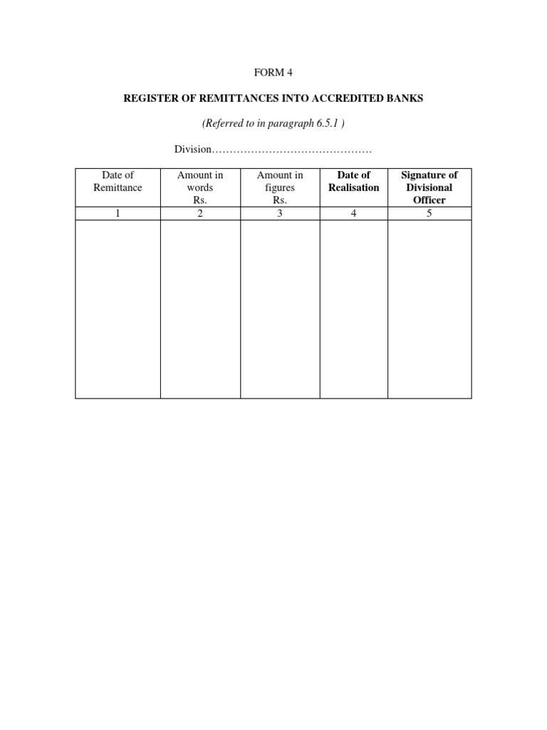 Form 4: Register of Remittances Into Accredited Banks | PDF