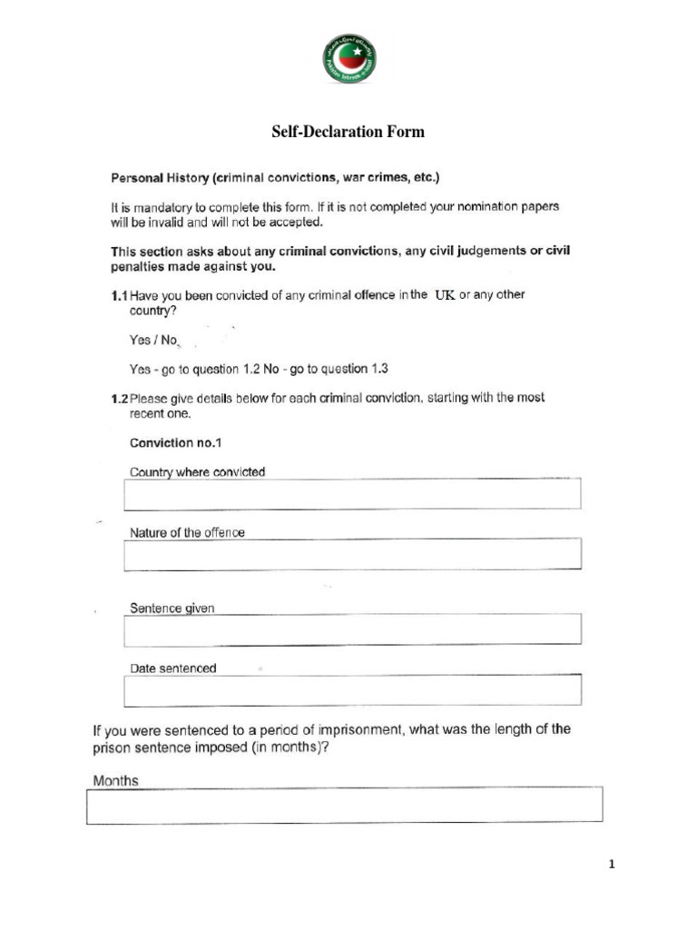 Self Declaration Form UK 2017 | PDF