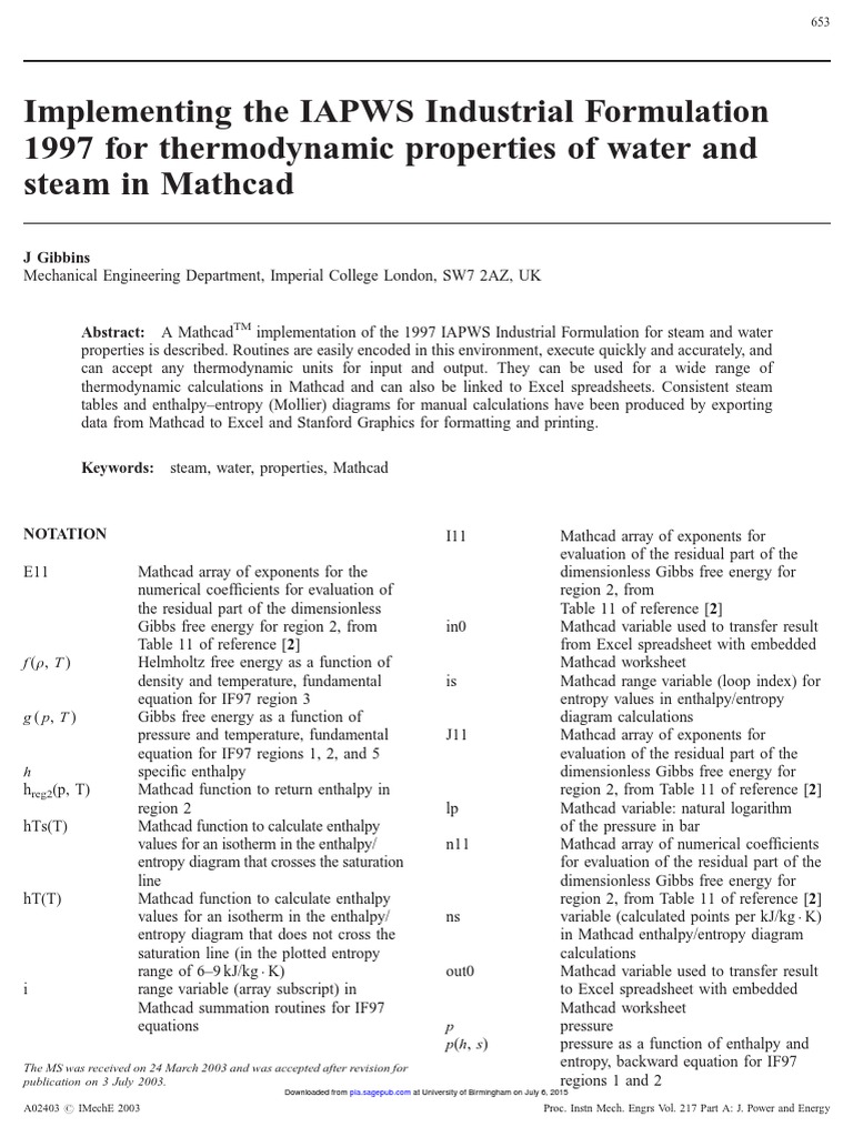 Implementing The IAPWS For Thermodynamic Properties of H2O and Steam in ...