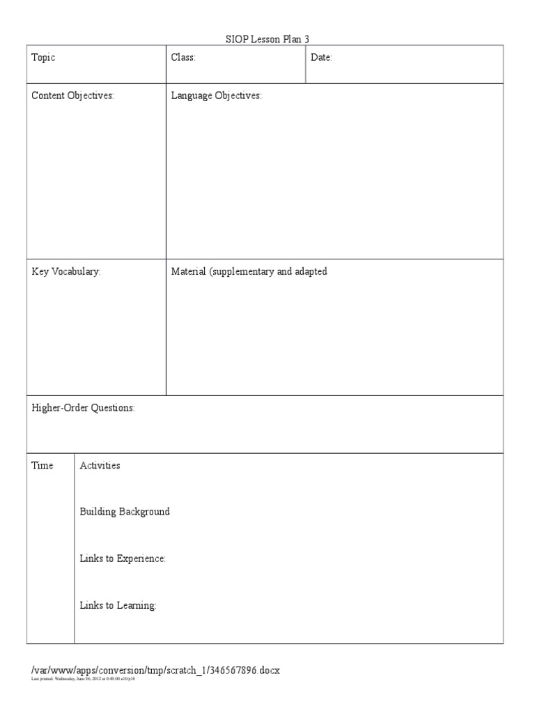 Siop Template | PDF