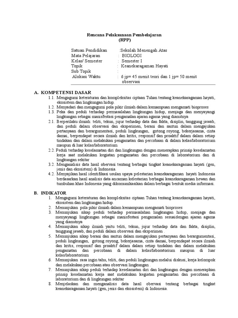 RPP Keanekaragaman Hayati | PDF