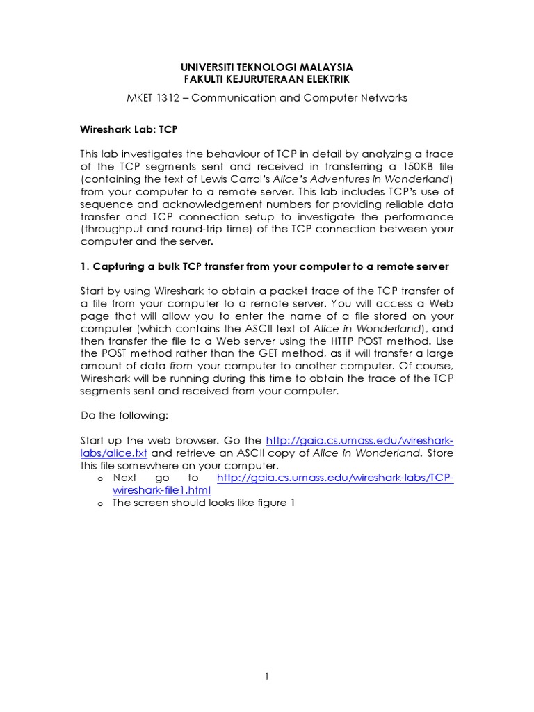 Wireshark Lab TCP16171 | PDF | Transmission Control Protocol | Computer Standards