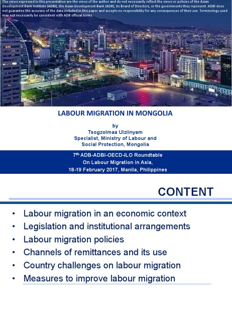 Mongolia Country Presentation | PDF | Migrant Worker | Remittance