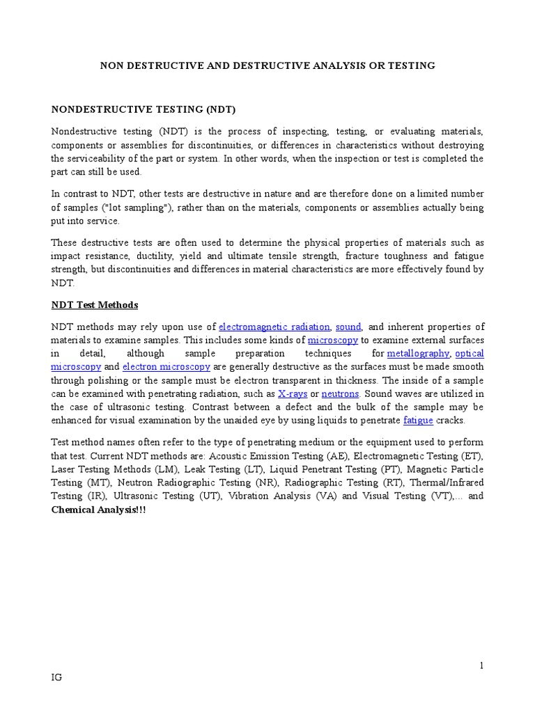 1. Non Destructive and Destructive Analysis or Testing | Nondestructive ...