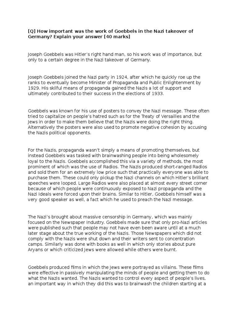IGCSE History Paper 4 Sample Answer | PDF | Nazi Party | Joseph Goebbels IGCSE History Paper 4 Sample Answer | PDF | Nazi Party | Joseph Goebbels