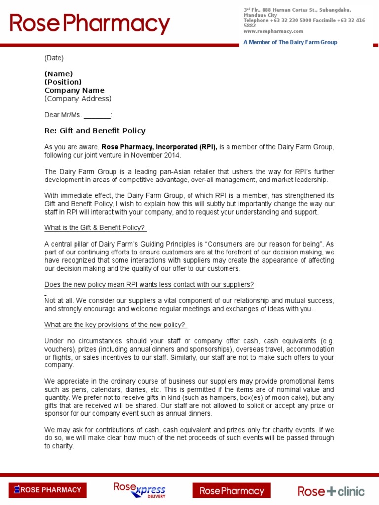 Gift and Benefit Letter | PDF | Business | Economies