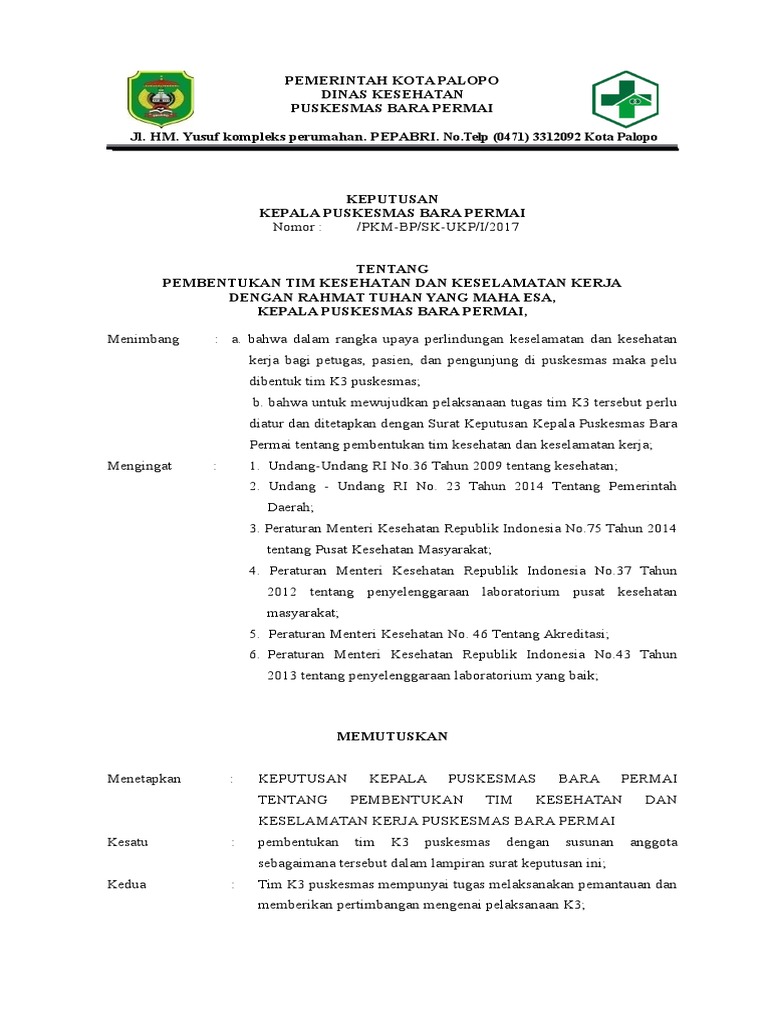 Sk Tim Kesehatan Dan Keselamatan Pdf