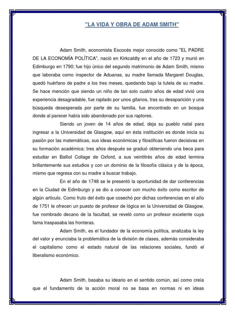 La Vida y Obra de Adam Smith | PDF | Adam Smith | Science