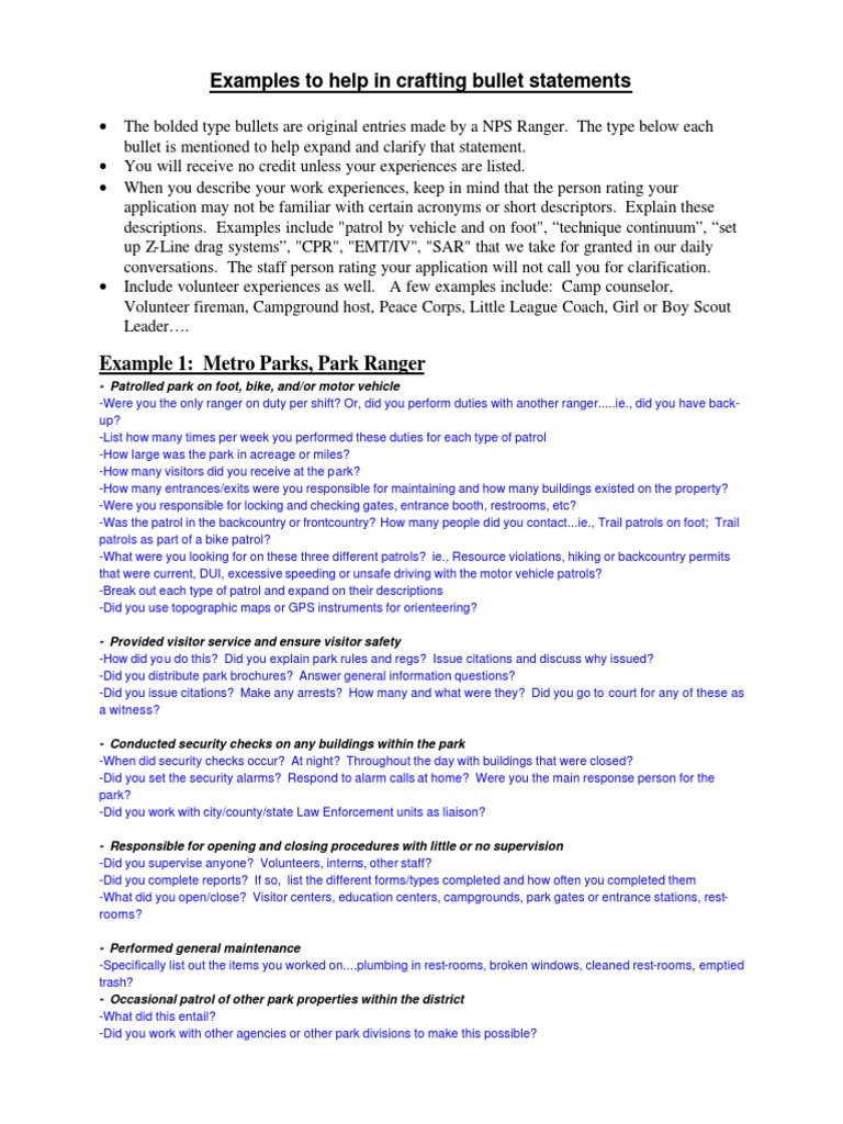 Examples To Help in Crafting Bullet Statements | Download Free PDF ...