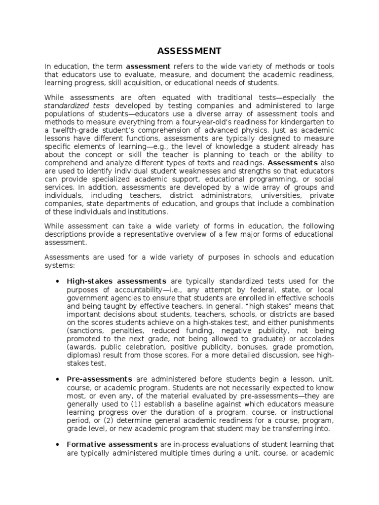 Assessment: Standardized Tests Developed by Testing Companies and ...