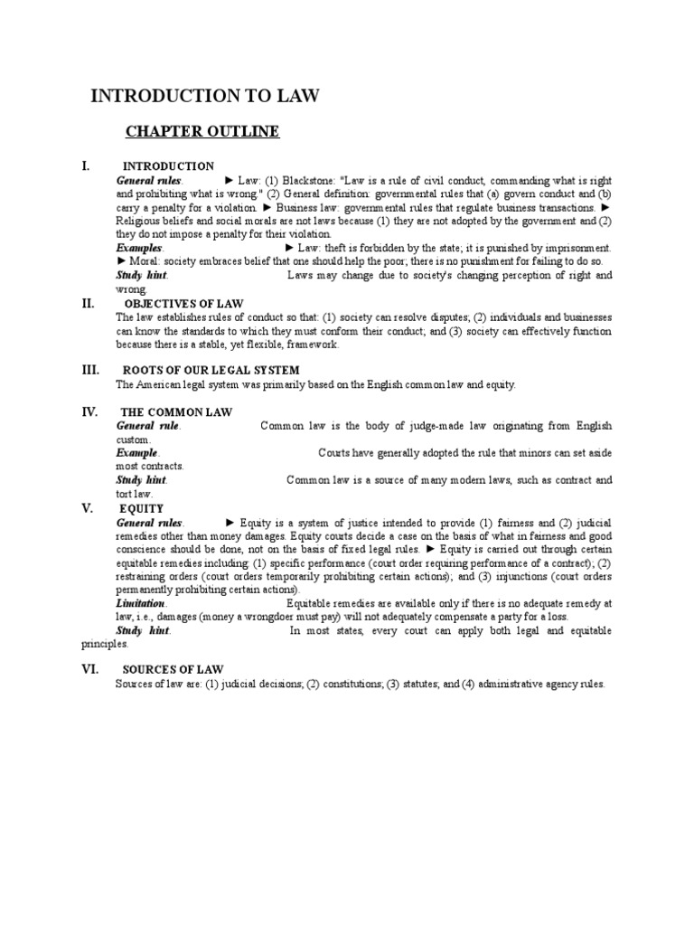 Introduction To Law | PDF | Equity (Law) | Common Law