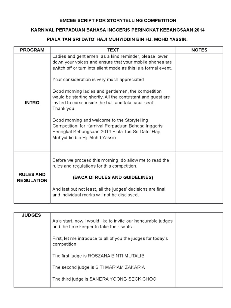 Emcee Script For Storytelling Competition | PDF | Leisure