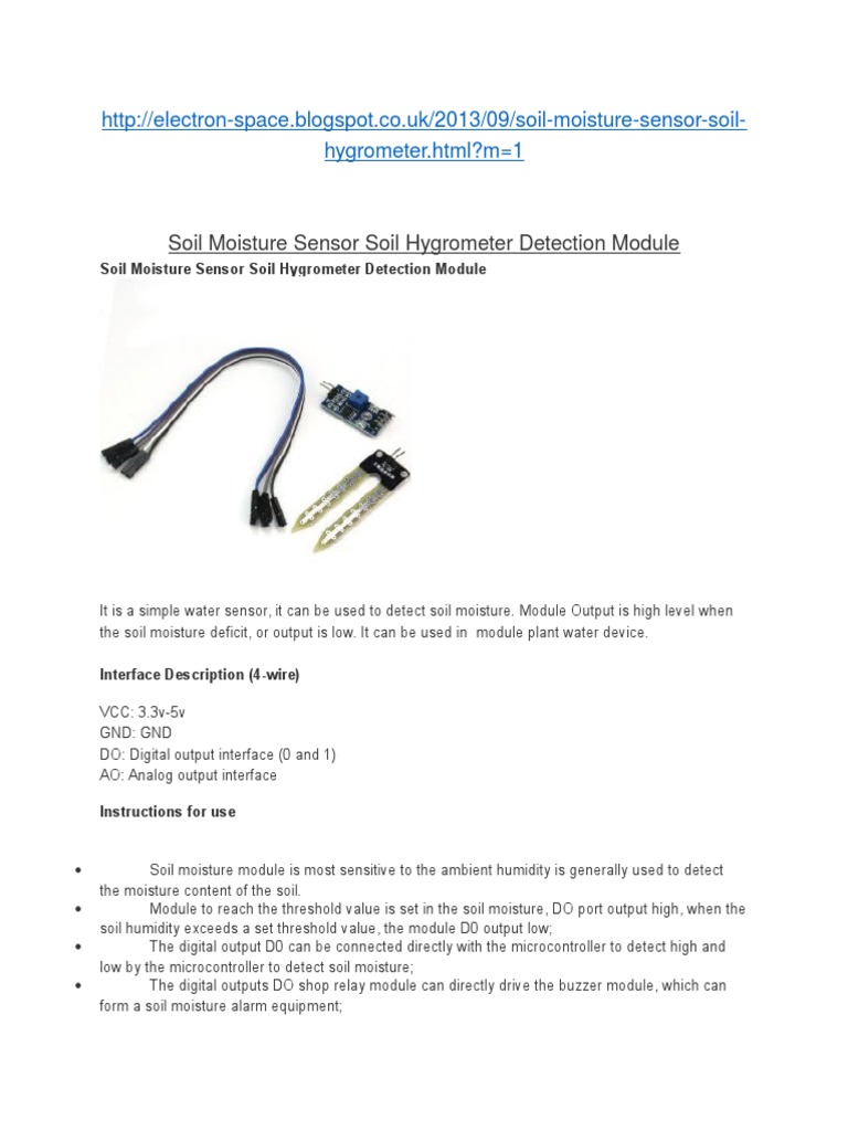 Soil Moisture Sensor Soil Hygrometer Detection Module | PDF | Sensor | Soil