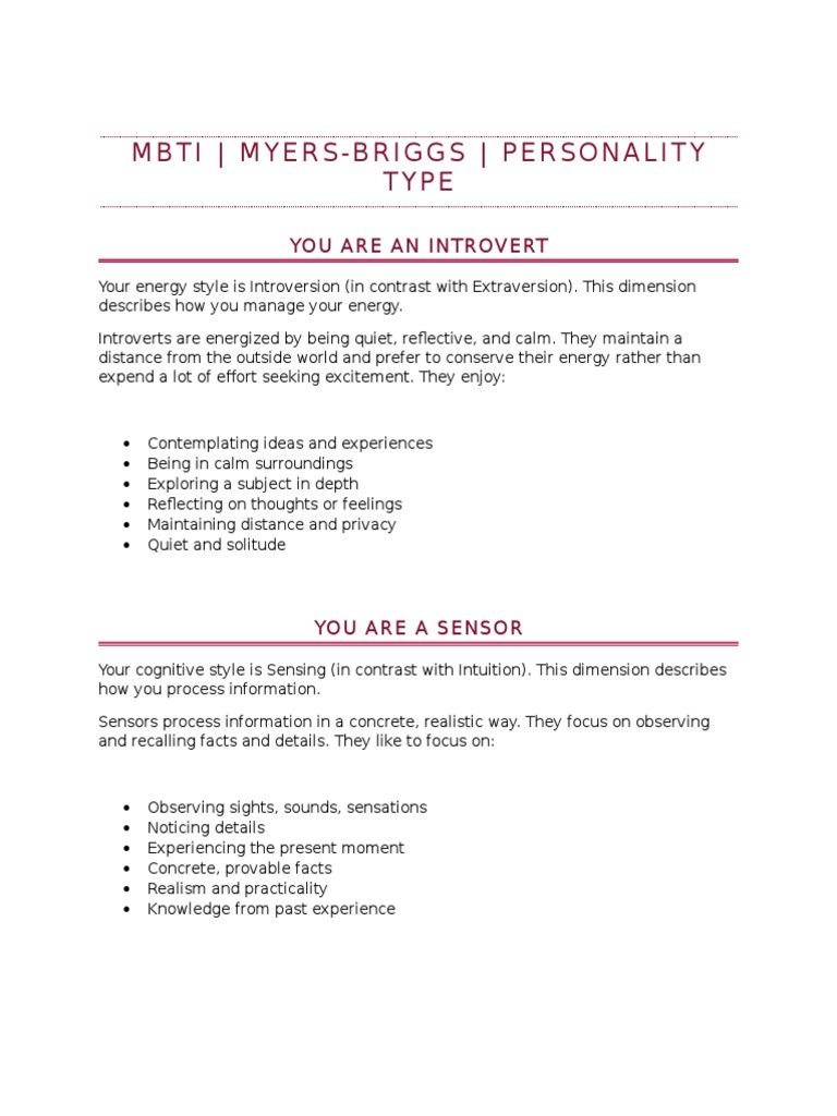 MBTI Personality Test | PDF | Extraversion And Introversion ...