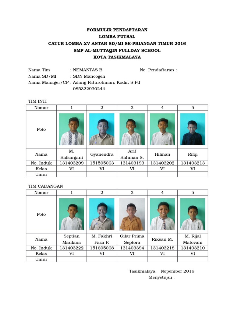 Formulir Pendaftaran Futsal Almuttaqin | PDF