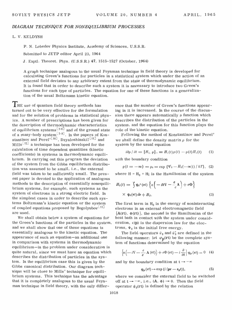 1965 Diagram Technique For Nonequilibrium Processes KeldyshKeldysh | PDF | Green's Function ...