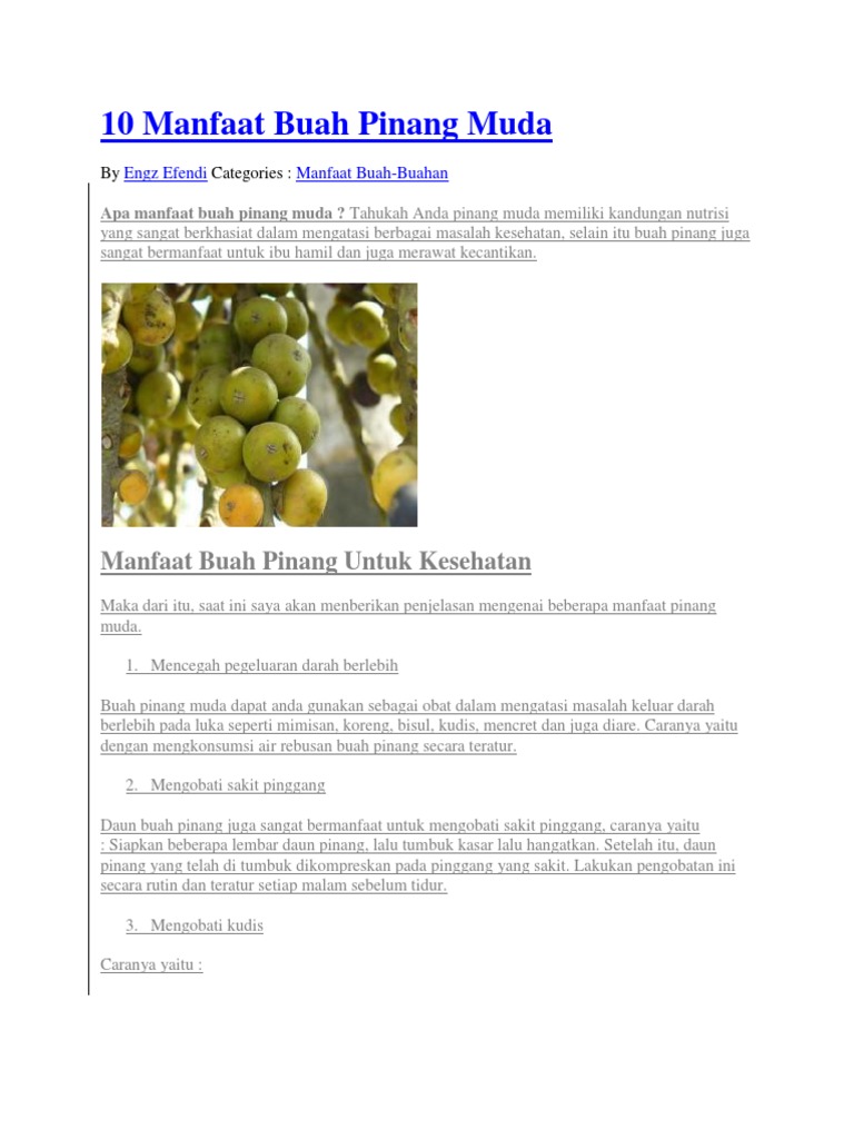 10 Manfaat Buah Pinang Muda | PDF