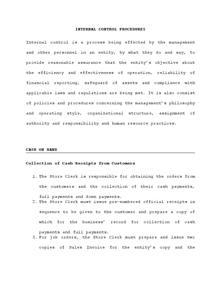Internal Control Procedures | PDF | Receipt | Bookkeeping