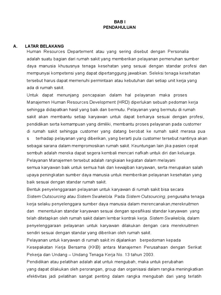 CONTOH Pedoman Pelayanan SDM RS X | PDF