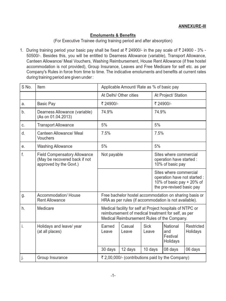 NTPC Executive Trainee Benefits Guide | PDF | Employee Benefits ...