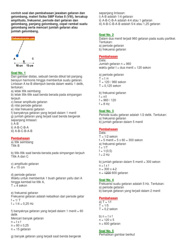 Contoh Soal Dan Pembahasan Jawaban Getaran Dan Gelombang | PDF