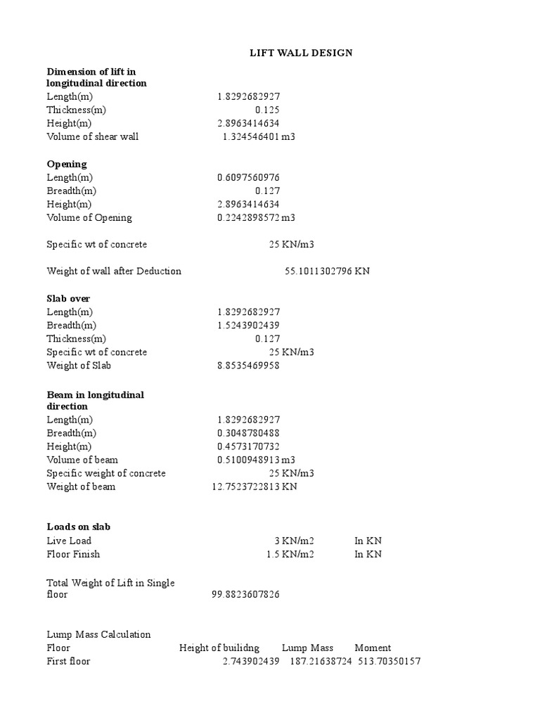 Lift Wall Design | PDF | Beam (Structure) | Concrete