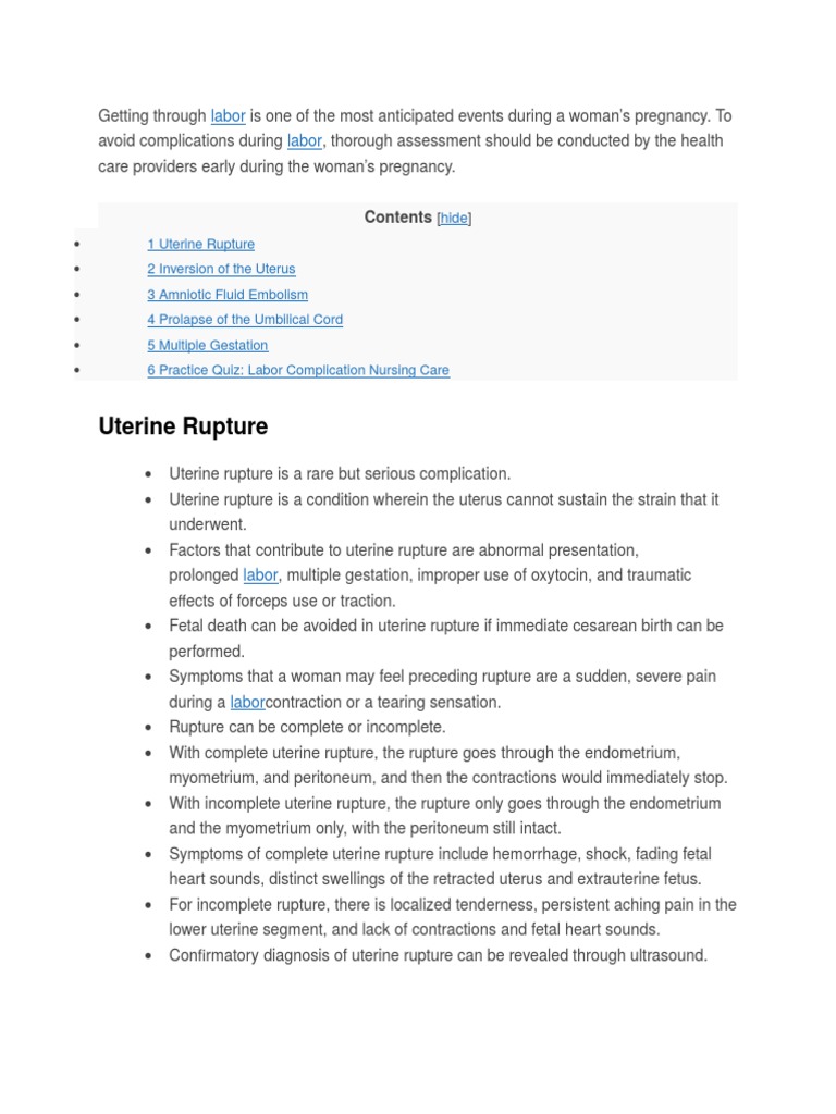 Uterine Rupture: Labor Labor | PDF | Fetus | Childbirth