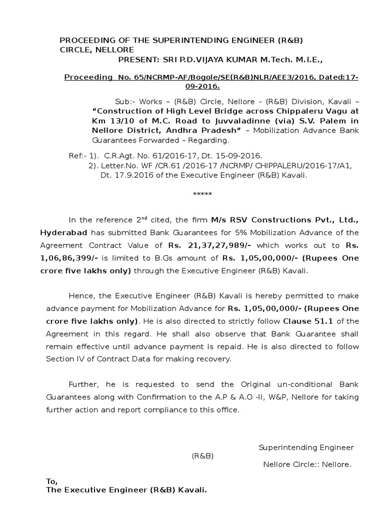 Mobilization Advance Letter | Rupee | Government