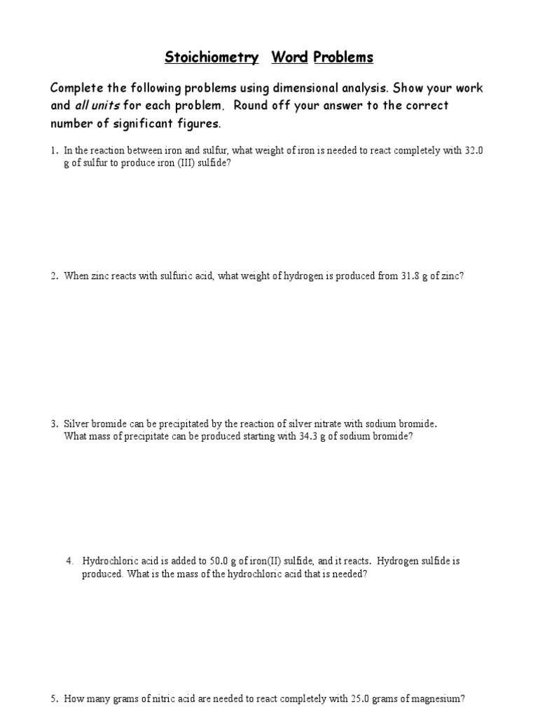Stoichiometry Word Problems Guide | PDF | Stoichiometry | Iron