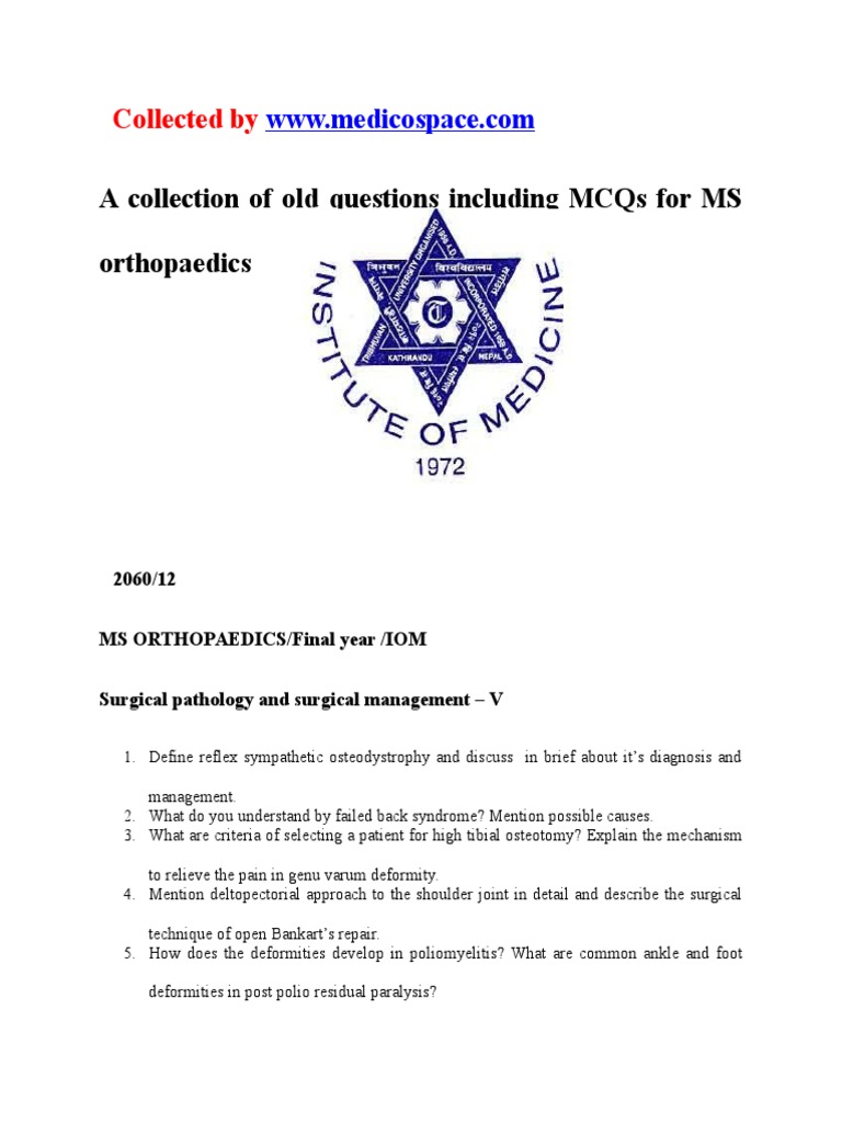 Past Questions of Tuth Medicospace | PDF | Orthopedic Surgery | Knee