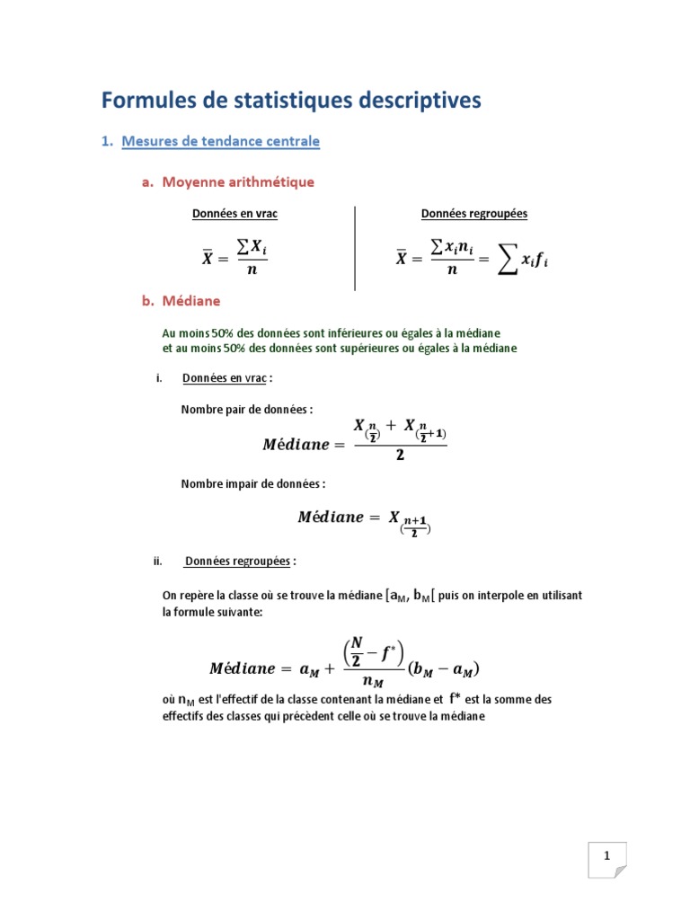 Formules de Statistiques Descriptives | PDF | Quartile | Analyse des données