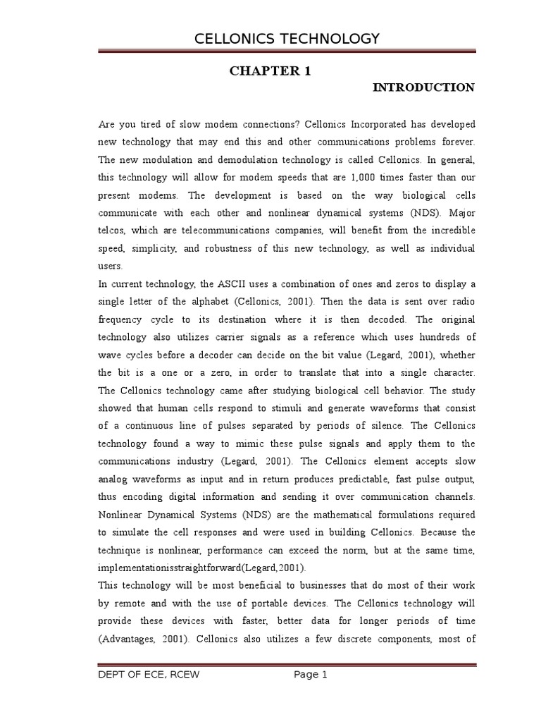 Cellonics Technology: Dept of Ece, Rcew | PDF | Ultra Wideband | Modulation