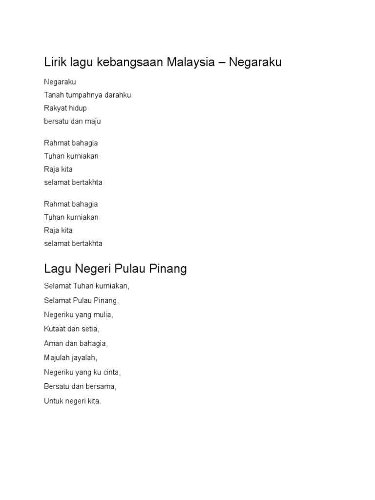Lirik Lagu Kebangsaan Malaysia | PDF