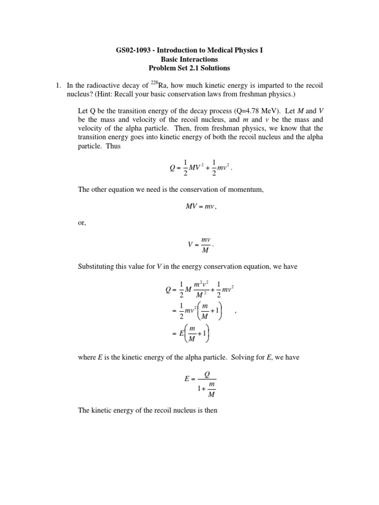 2 1-ProblemSetSolutions | PDF | Radioactive Decay | Electronvolt