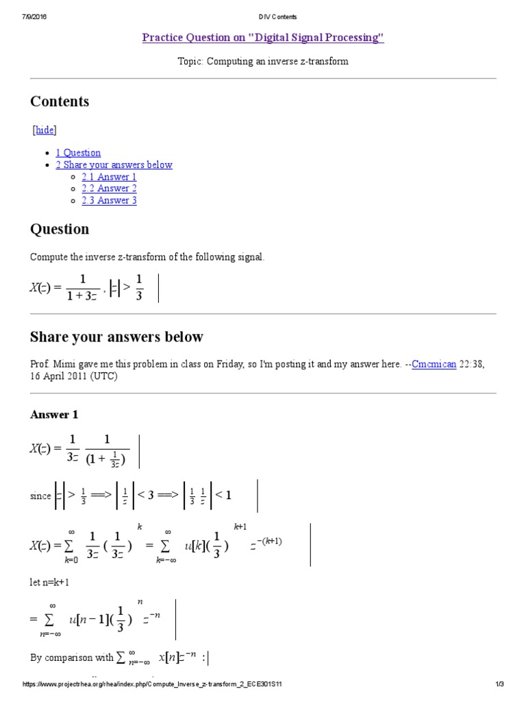Compute Inverse Z-Transform 2 ECE301S11 - Rhea | PDF | Algorithms | Data Transmission