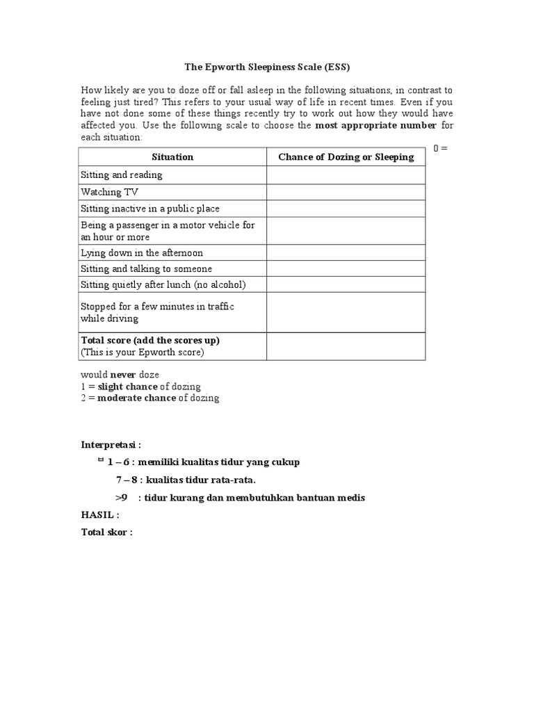 The Epworth Sleepiness Scale | PDF