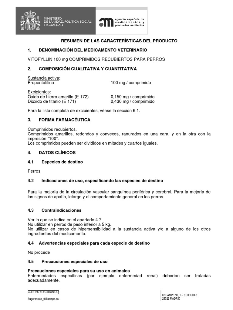Vitofyllin 100 MG 56 Comprimidos Complementos para Perros | PDF ...
