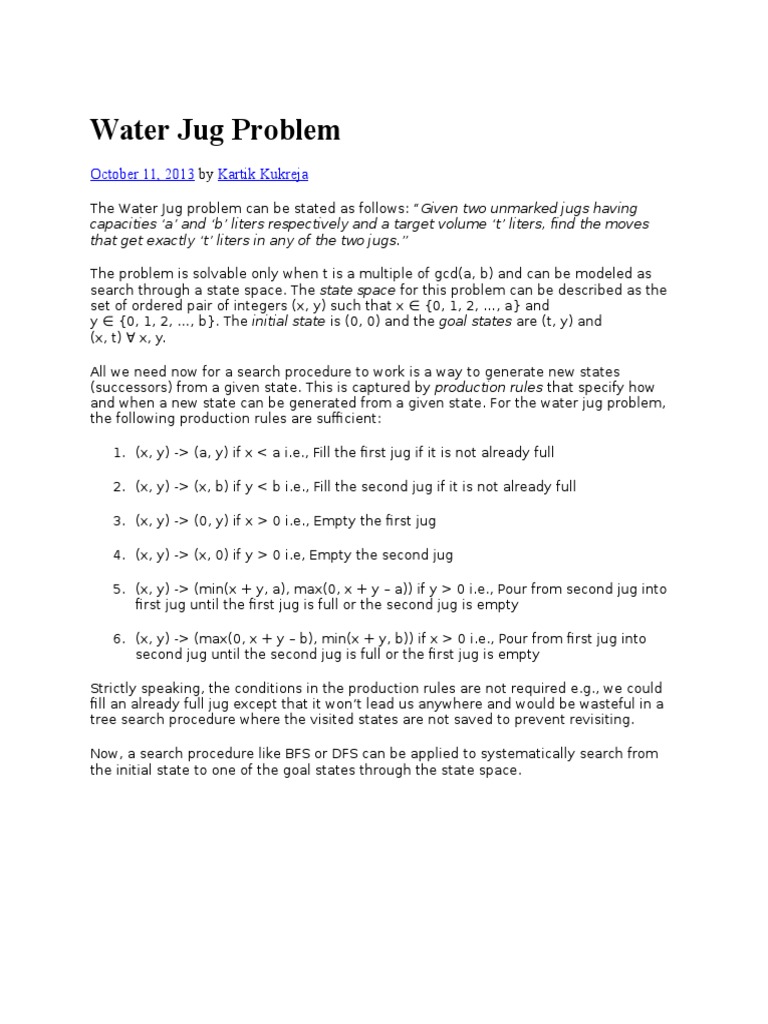 Water Jug Problem | PDF
