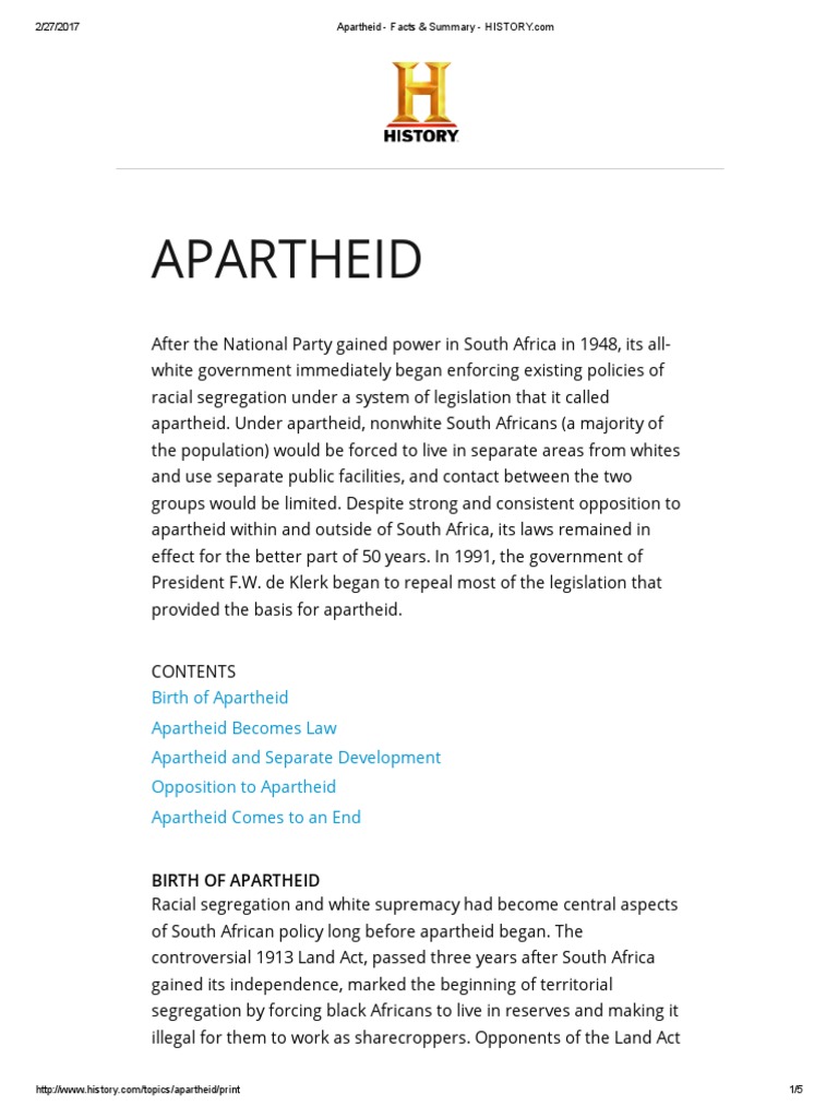 Apartheid - Facts Summary - History | PDF | Apartheid | African ...