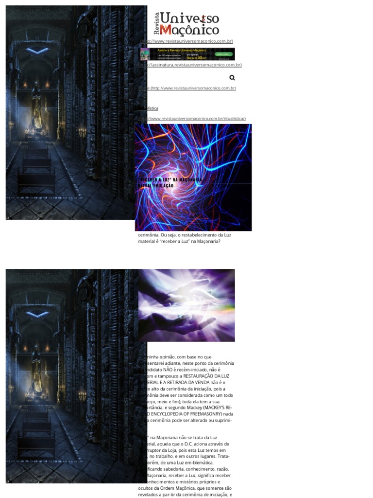 "Receber A Luz" Na Maçonaria - Ritual Emulação - Revista Universo ...