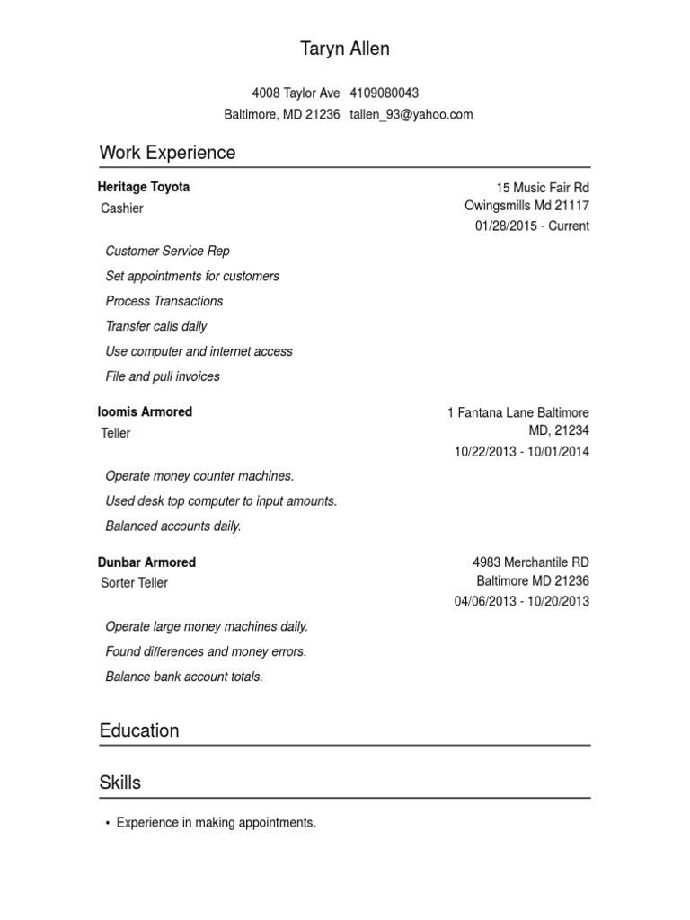 Taryn Allen's Professional Resume | PDF