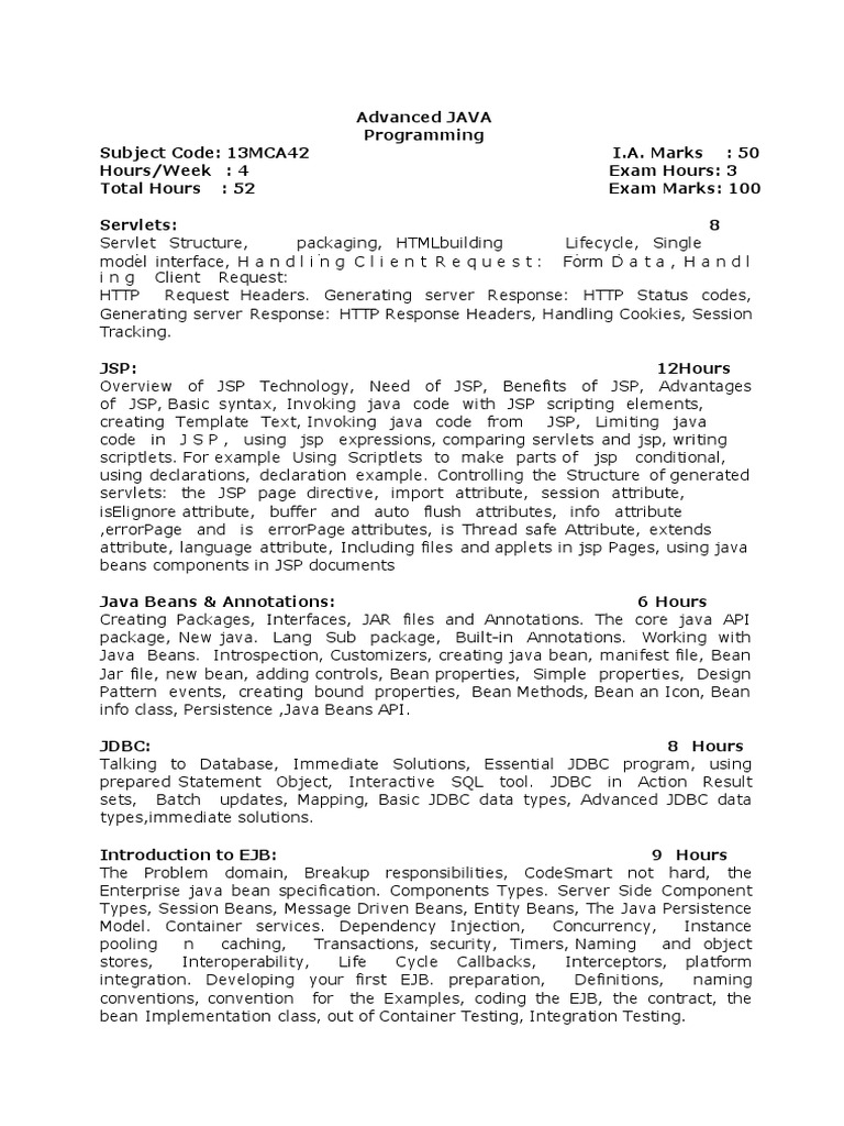 13MCA42 Advance Java Syllabus | PDF 13MCA42 Advance Java Syllabus | PDF
