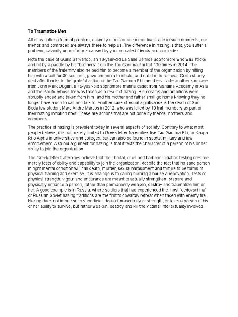 Anti Hazing Reaction Paper | PDF | Fraternities And Sororities | Violence